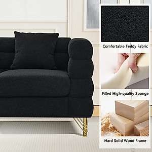 mikibama Luxury Teddy Sofa Set for Living Room, Modern Decor Furniture Sectional Sofa, 3 Seater Couch and Loveseat with 5 Pillows for Apartment, Office, Hall (Black)