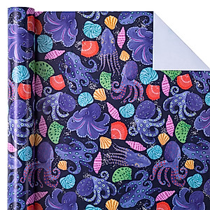 WRAPAHOLIC Ocean Wrapping Paper Roll - Mini Roll - 17 Inch x 33 Feet - Octopuses, Pectinid and Conches Design, Perfect for Birthday, Party, Holiday