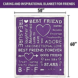 Best Friend Purple Gift Basket, Super Soft Fleece Throw, Best Friend Birthday Gifts for Women, Friendship Gifts Box for Teen Girl, BFF, Inspirational Blanket Gifts Set for Women, 7-Pieces Gift Basket