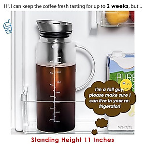 Aquach Cold Brew Coffee Iced Tea Maker & Fruit Pitcher - Large Capacity 51 Ounces - with Durable Glass Carafe/Fine Mesh Steel Infuser/Airtight Lid