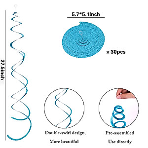 PIGETALE 30 Pieces Iridescent Light Blue Hanging Swirl Decorations Plastic Streamers Foil Swirls Ceiling Decorations Birthday Bachelorette Party Engagement Bridal Shower Baby Shower Graduation Decor