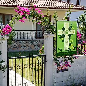 Lighted St. Patrick's Day Garden Flag, 12 x 18 Inch Yard Flag with Solar Lights Double Side St. Patrick's Day Decorations Irish Shamrock Cross Holiday Farmhouse Flag for Home Outside Outdoor Decor