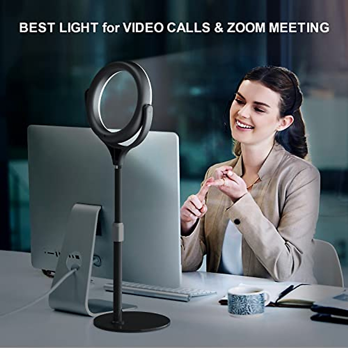 Ring Light Computer for Video Conferencing Zoom Meeting, Desk Ring Light for Laptop, Desktop Lighting with Stand and Phone Holder for Video Recording/Calls,Circle Light/iPhone Selfie Light/Halo Light