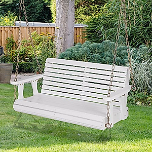 Giantex Wooden Porch Swing 2 Seat - Outdoor Swinging Chairs with Hanging Chains, 600 lbs Weight Capacity, 4 FT Finished Fir Wood Bench Swing for Patio, Outside, Garden, Lawn, Backyard (White)