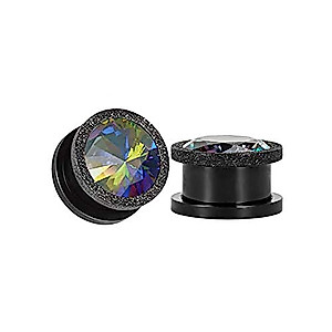 KUNIU 12PCS CZ Gems Ear Tunnels ear Plugs ear Gauges Seashell Floral Screws Stretcher ear Expander Set Piercing Jewelry 2g-3/4