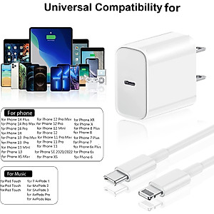 for hone14 13 12 11 Fast Charger Certified 20W PD USB C Wall Charger Block with Extra Long 6TF Type C to ightning Cable Compatible for Phone 14/14 Pro Max/13/13Pro Max/12/11Pro