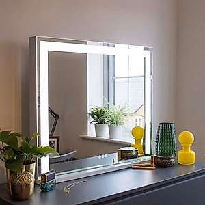 HOMPEN Makeup Mirror with Lights, Lighted Vanity Mirror, Table Top Lighted Beauty Mirror, Dimmable LED Light Strips, Hollywood Style Mirror