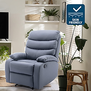 Cooexult Small Manual Recliner Chair for Adults, Faux Leather Reclining Chairs for Living Room Made of Waterproof Fabric, Modern Recliner for Bedroom, Dark Grey