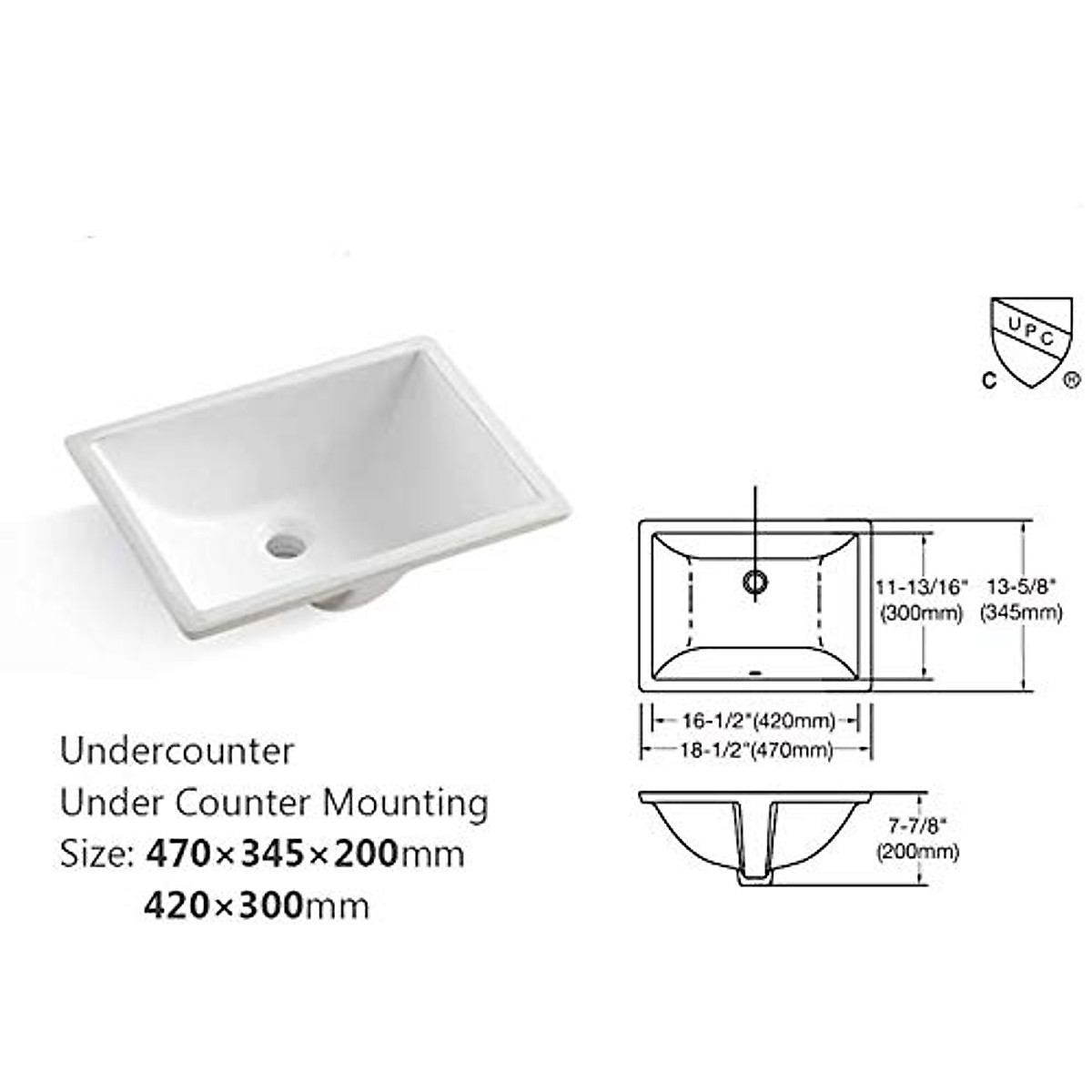 DNYN 43''x22''Inch Bathroom Stone Vanity Top Engineered Marble Color with Rectangle Undermount Ceramic Sink and 3 Faucet Hole with Backsplash（Not Included Cabinet, White