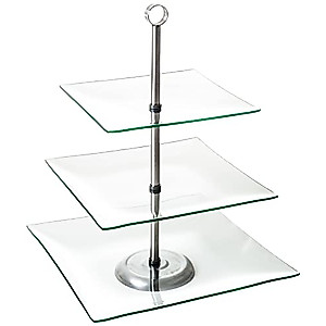 Home Dess Chef Buddy Three Tier Square Glass Buffet and Dessert Stand, 1 Pack, Clear