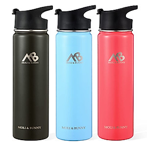 MOLI & BUNNY 22 oz Stainless Steel Water Bottle For Kids and Adults. Wide Mouth Vacuum Insulated Water Bottle For Sports and Travel. BPA Free Modern Leak Proof Water Bottle