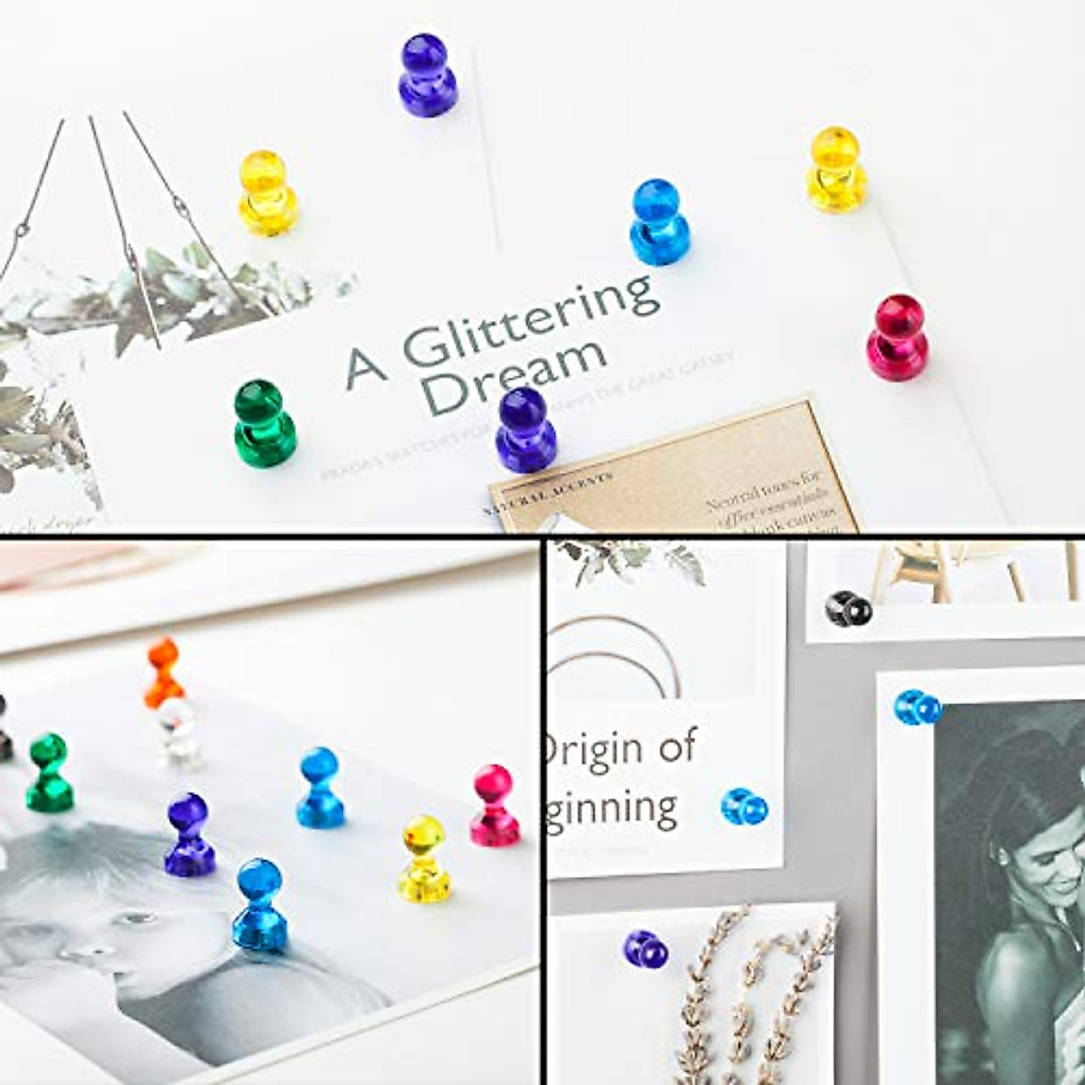 Colorful Push Pin Magnets - 64 Pack for Home & Office