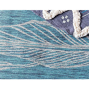 Unique Loom Outdoor Botanical Collection Area Rug - Leaf (6' 1" x 9' Rectangle, Teal/ Ivory)