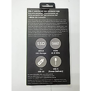 MINIX NEO Storage, 480GB Aluminum USB-C Multiport Solid State Drives Storage Hub with Display Output 4K @ 30Hz, 2 x USB 3.0 and USB-C for Power Delivery, Compatible for Apple MacBook. Silver