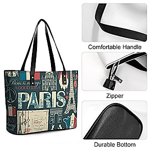 Womens Handbag French Paris Patterns Leather Tote Bag Top Handle Satchel Bags For Lady