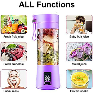 Portable Blender, Personal Sizes Juice Blenders Shake, Mini Smoothie Jucier Blender Cups for Shakes and Smoothies, Electric USB Rechargeable Juicer Machine, Portable Smoothie Maker Blender Jet with 6 Blades(Purple)