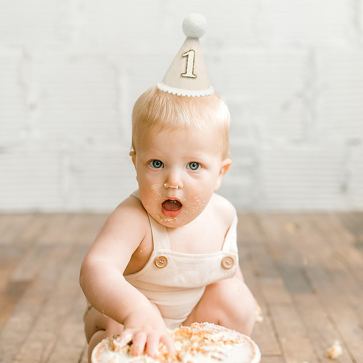 BOOMPA Boho 1st Birthday Celebration Hat - Boho 1st Birthday Conical Cap - Natural Boho First Birthday Decorations (1st)
