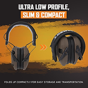Walker's Razor Ear Protection Dark Earth Slim Shooter Folding Earmuffs, 4 Pack