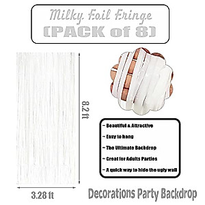 8 Pack White Tinsel Foil Fringe Curtain Backdrop, 3.28Ft x 8.2Ft Metallic Streamers for Photo Booth Birthday Wedding Bridal Shower Bachelorette New Year Party Thanksgiving Christmas Decorations