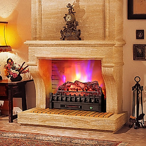 Tangkula 26” Infrared Quartz Electric Fireplace Log Heater with Realistic Pinewood Ember Bed, Electric Fireplace Heater Insert with Overheat Protection, Thermostat, 8H Timer, Remote Control, 1500W