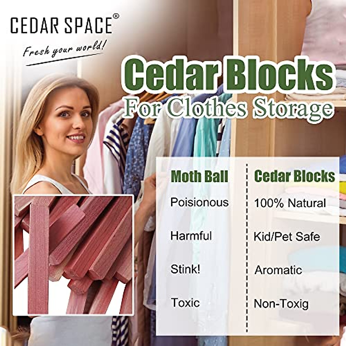Cedar Blocks for Clothes Storage 85 Cedar Sticks, 100% Aromatic Red Ceder Blocks, Cedar Planks, Cedar Accessories for Closets Storage