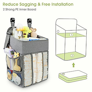 Maliton Changing Table Diaper Organizer - Baby Hanging Diaper Stacker Nursery Caddy Organizer for Cribs Playard Baby Essentials Storage (Gray)