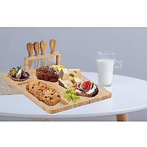 PENGKE Bamboo Cheese Board Set with 4 Stainless Steel Cheese Knives, Charcuterie Platter,Serving Tray for Crackers,Brie and Meat,Perfect Choice for Gift