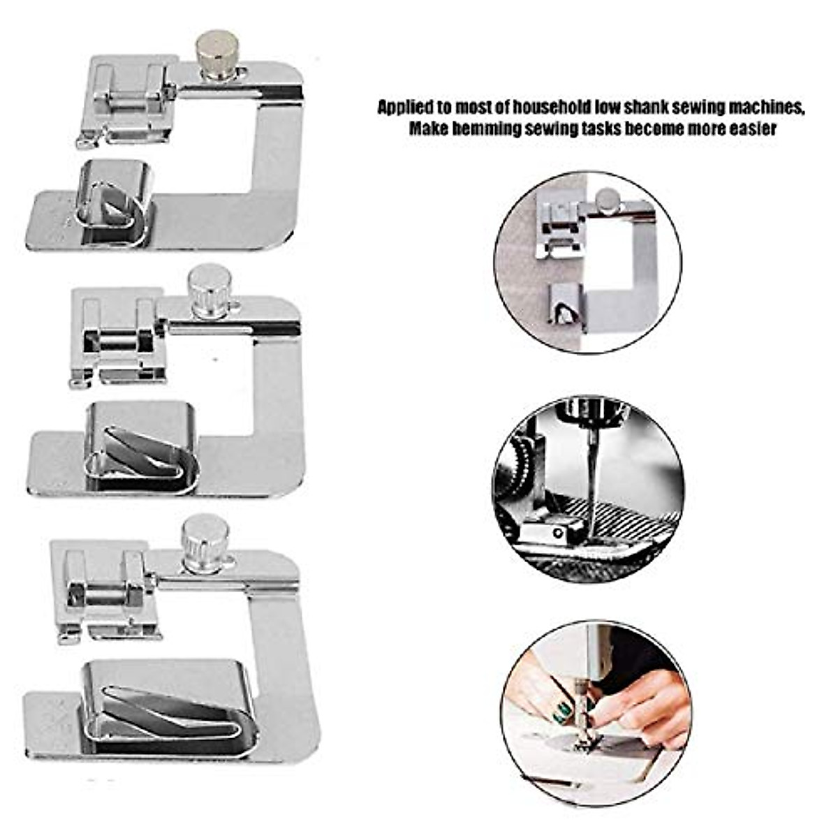 3 Sizes Wide Rolled Hem Pressure Foot Sewing Machine Presser Foot Hemmer Foot Set (1/2 Inch, 3/4 Inch, 1 Inch) for Singer, Brother, Janome and Other Low Shank Sewing Machines