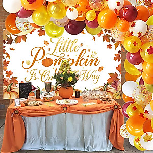 Little Pumpkin Baby Shower Decorations, Little Pumpkin Balloon Garland Arch Kit with Little Pumpkin Photography Backdrop Banner for Fall Theme Little Pumpkin Baby Shower Party Decorations
