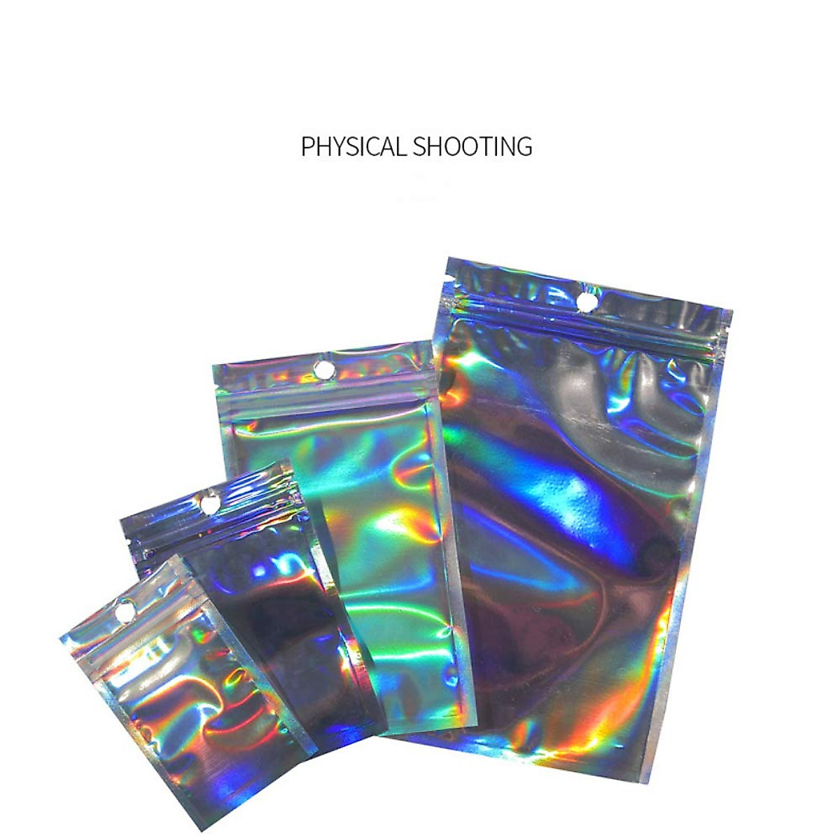 100PCS Clear Airtight Mylar Zip Lock Bags with Hang Hole Resealable Smell Proof Pouch Rainbow Aluminum Foil Packaging Bags Food Storage (10.5x15 (4.1x5.9 inch))