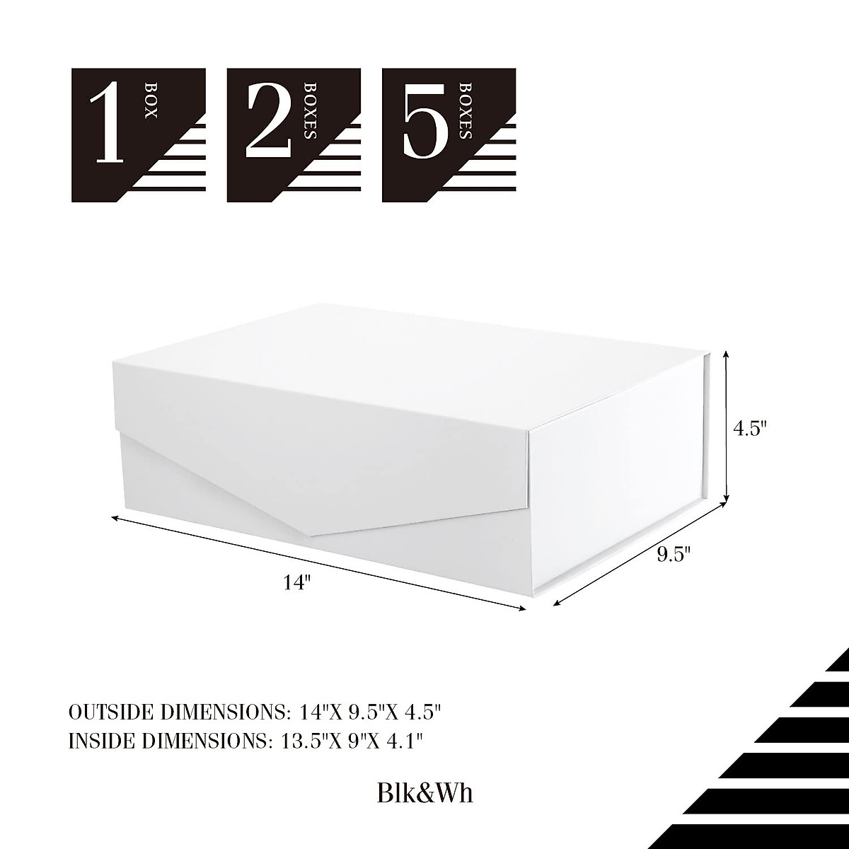 BLK&WH Gift Box 13.5x9x4.1 Inches, Large Gift Box with Lid, White gift Box, Bridesmaid Proposal Box, Collapsible Gift Box with Magnetic Lid (Matte White)