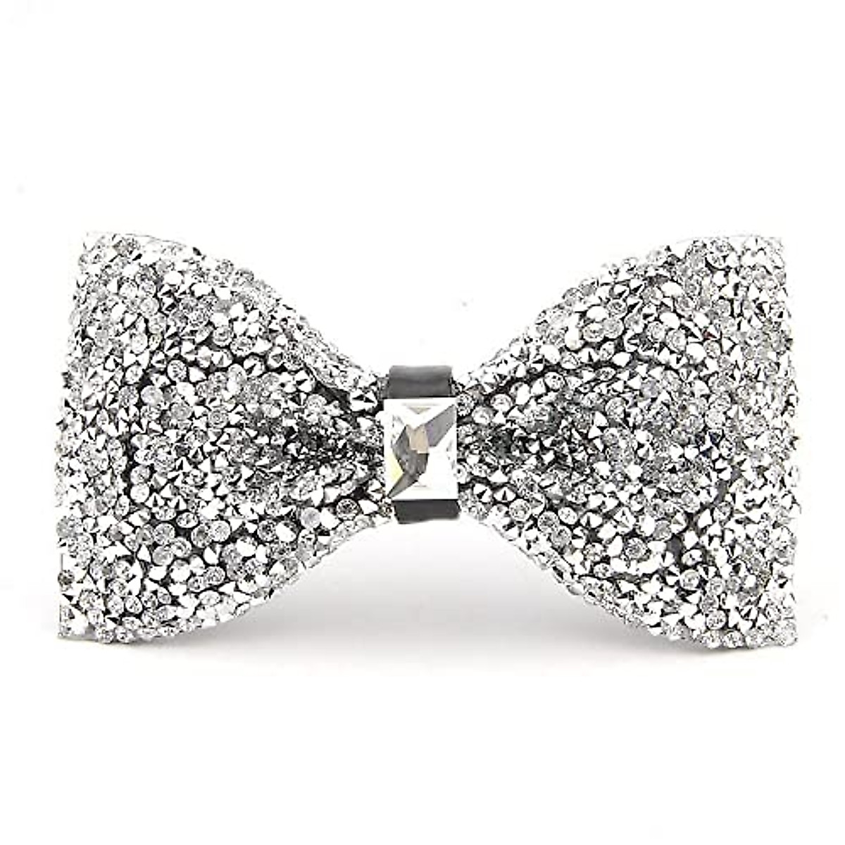 ACCFOD Silver Rhinestone Bow Ties for Men Pre Tied Sequin Diamond Bowties with Adjustable Length - Party Banquet Wedding Bow Tie