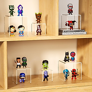 NIUBEE 2 Set Acrylic Risers Display for Funko POP Figures,Clear Cake Stands for Candy Dessert Table Decorations-3"x4"x5"