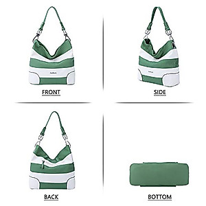 Women Handbag Purse Vegan Leather Hobo Shoulder Bag Soft Tote Bag For Women-Green/White