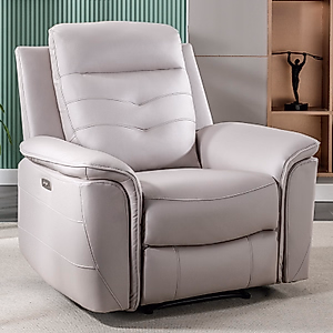 ANJ Power Recliner Chair, Modern Stripes Electric Recliners with USB Port, Upholstered Faux Leather Single Reclining Sofa Chair for Nursery Living Room Bedroom(Light Grey)