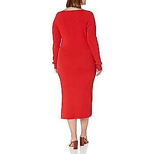 The Drop Women's Cameron Ribbed Sweetheart Neckline Midi Sweater Dress, Lava red, M