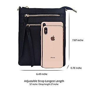 Bveyzi Women's Small Crossbody Purse Multi-Pocket Lightweight Crossover Travel Bag Over The Shoulder with Extra Long Strap (Black)