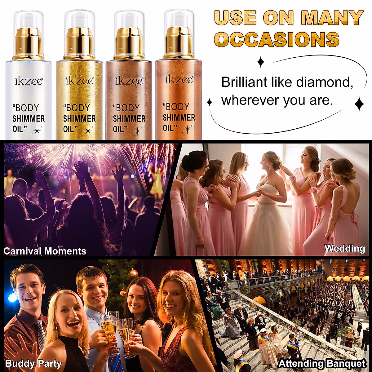 Body Shimmer Oil,Long Lasting Shimmer Body Oil,Face Brighten Glows Highlighters & Luminizers Body Makeup Shine Oil,Body Oils for Face & Body (Silver)