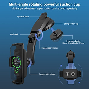 Wireless Car Charger Mount, 15W Dual Coils Fast Charging Car Phone Holder for Air Vent & Dashboard, Compatible with Galaxy Z Fold 4/3/2/Z Flip 4/3/iPhone 14/13/12/11/X/8 Series/Samsung S23 Ultra