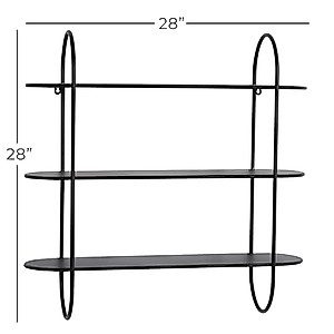 Deco 79 Metal Oval 3 Shelf Wall Shelf, 28" x 8" x 28", Black