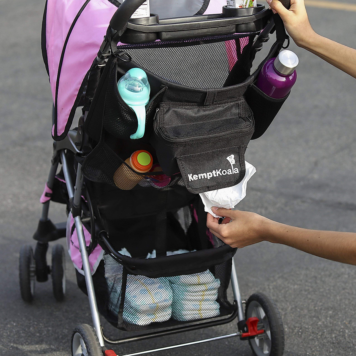 KemptKoala Ultimate Car Backseat Organizer w/Touch Screen Friendly 17” Tablet Pocket & Cup Holder – #1 Guaranteed Back Seat Car Organizer for Kids w/Handy Pockets for Wipes, Toys etc. Size: Large