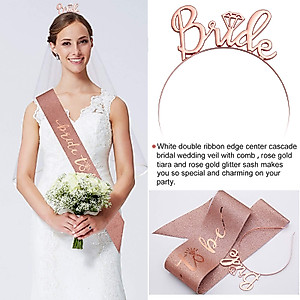 Bachelorette Party Decorations Naughty, Rose Gold Bridal Shower Party Decor and Supplies Kit - Bachelorette Veil, Bride To Be Sash & Balloons, Photobooth Props Tiara Tattoos