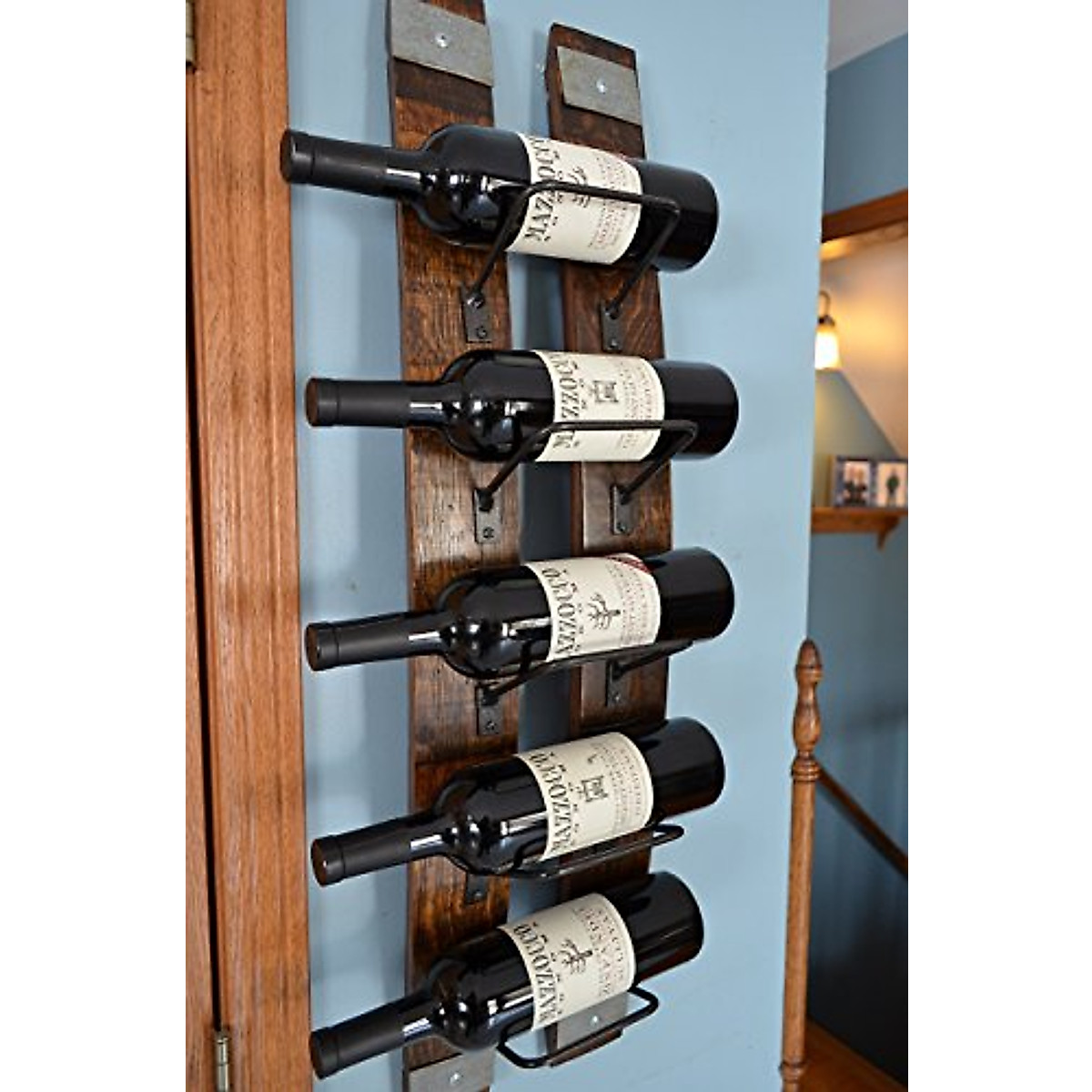 Wine Rack, 5 - Bottle Wine Stave wine rack with steel banding