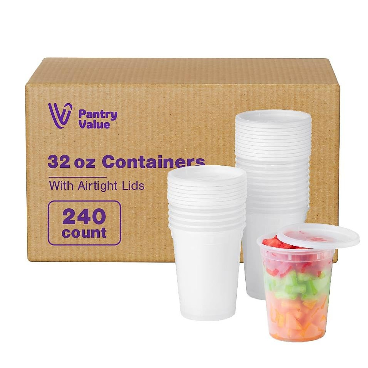 Pantry Value [Case of 240 32 oz. Plastic Food Storage Deli Containers with Lids, Disposable Soup Containers With Lids - Perfect for Storing Soups, Sauces, and Snacks