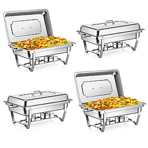 Jacgood Chafing Dish Buffet Set 4 Pack 8QT Stainless Steel Food Warmer Chafer Complete Set with Water Pan, Chafing Fuel Holder for Party Catering