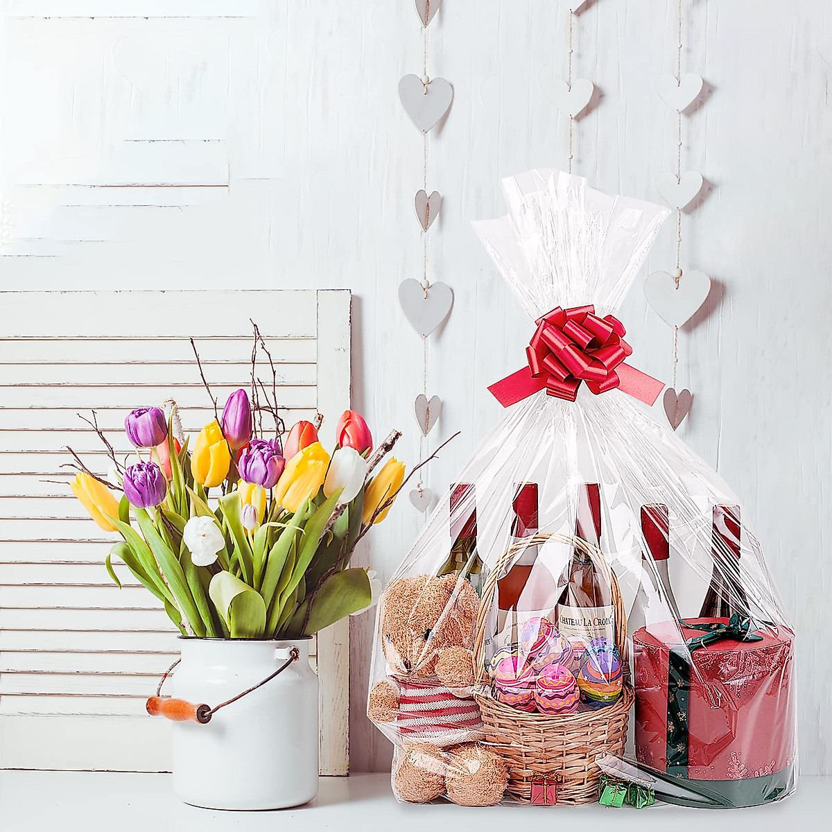 Awpeye Clear Basket Bags 20Pack Large Cellophane Gift Bags for Baskets Cellophane Wrap for Gift 2 Mil Thick (20"x20")