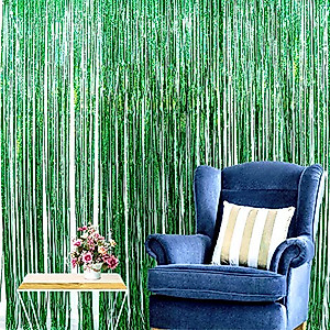 Iridescent Foil Fringe Curtains Rainforest Jungle Theme Party Supplies Birthday Wedding Party Window Door Decorations Fun Photo Booth Backdrop Props(2 Packs, (W) 3.28*(H) 6.56 Ft, Green)