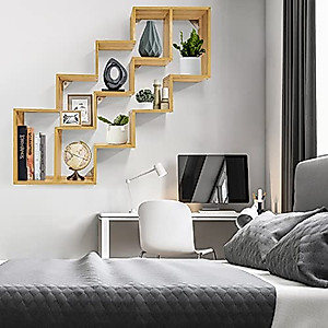 MYOYAY 5 Tiers Modern Ladder Bookcase Solid Wood Wall Mounted Storage Shelf Floating Wooden Bookshelf Book Display Shelving Storage Rack for Living Room Home Office