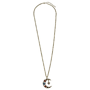 SPUNKYsoul Boho Antique Gold Tribal Crescent Moon Faceted Crystal Long Necklace for Women
