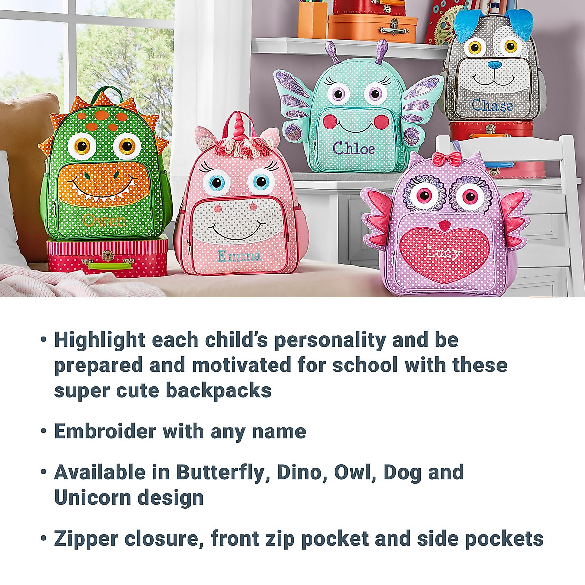 Let's Make Memories Kids Personalized Toddler Backpack for School - Custom Preschool Backpack, Little Critter, Aqua Butterfly